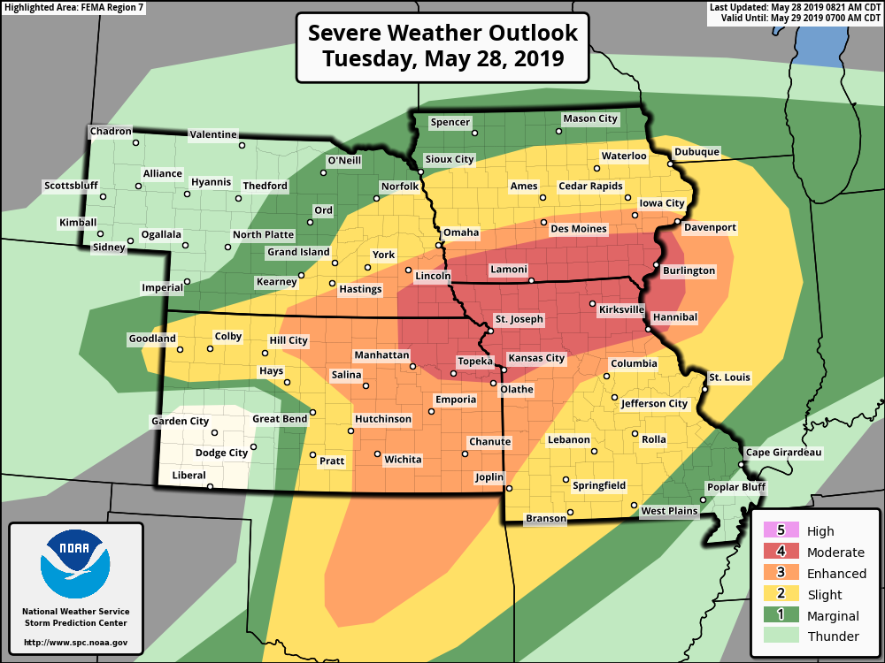 MODERATE SEVERE WEATHER RISK For Tornadoes, Damaging Wind Gusts, Large ...