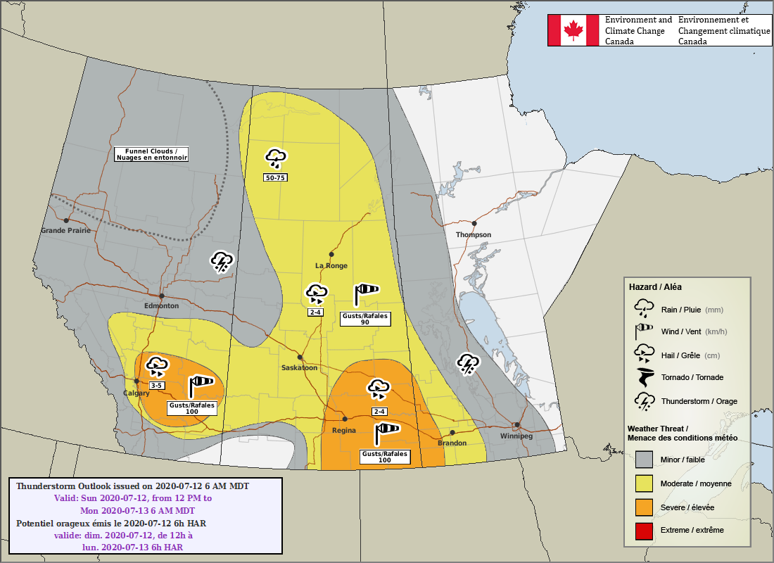 SASKATCHEWAN: Environment Canada is Forecasting 2-4cm Hail, 90-100km/h ...