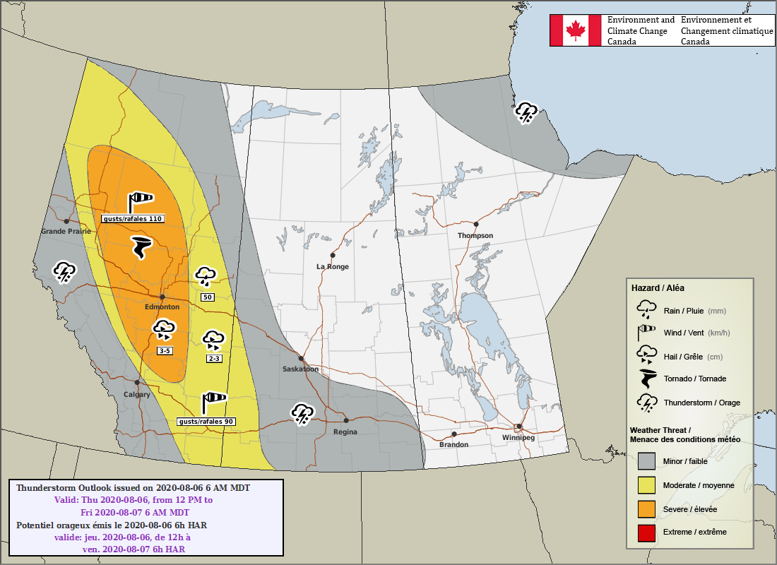 ALBERTA: Environment Canada is Forecasting The Risk of a Tornado, 2-5cm ...