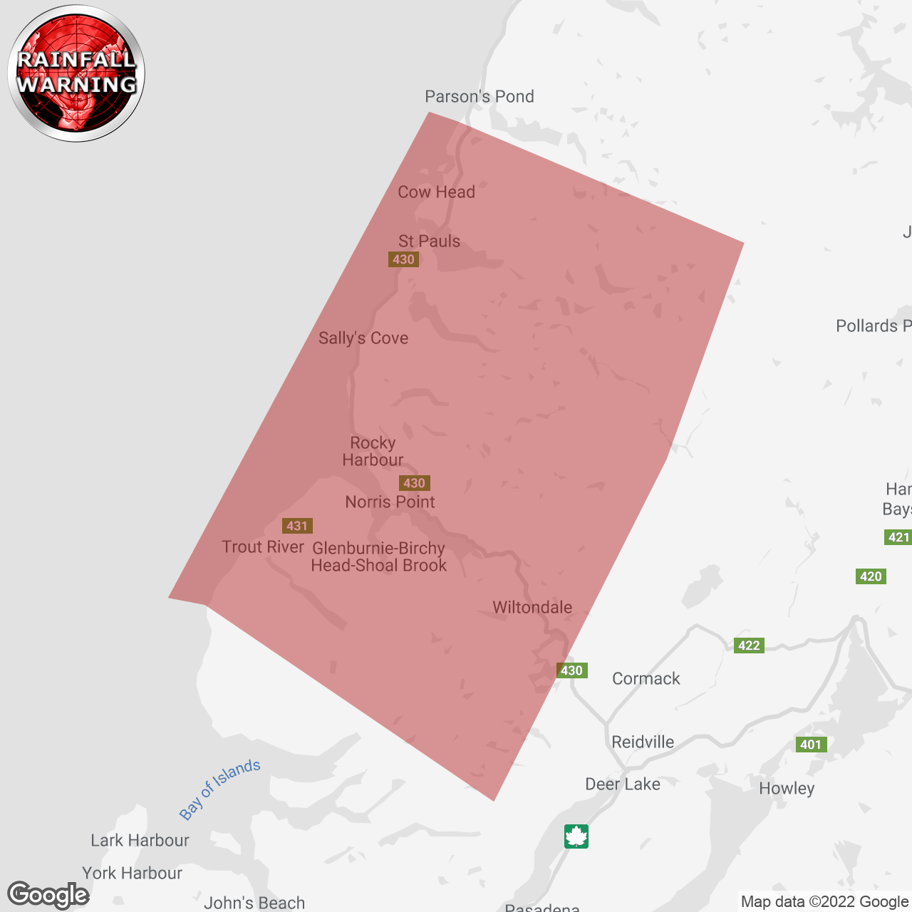 Rainfall Warning Issued
