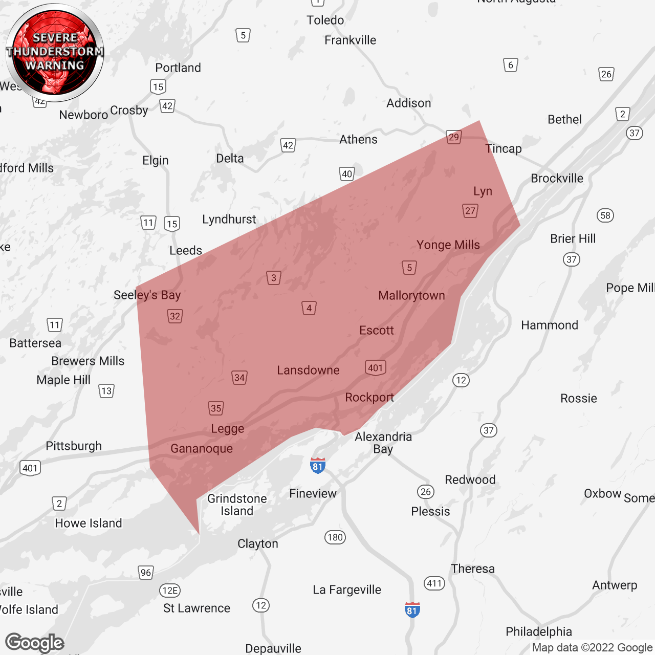 Severe Thunderstorm Warning Issued