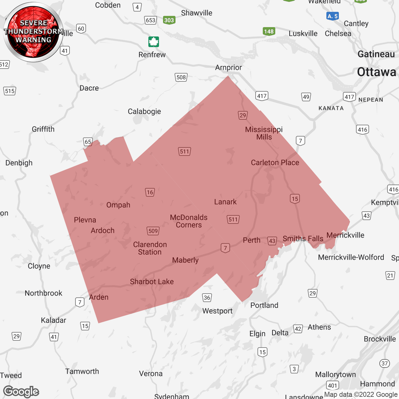 Severe Thunderstorm Warning Issued