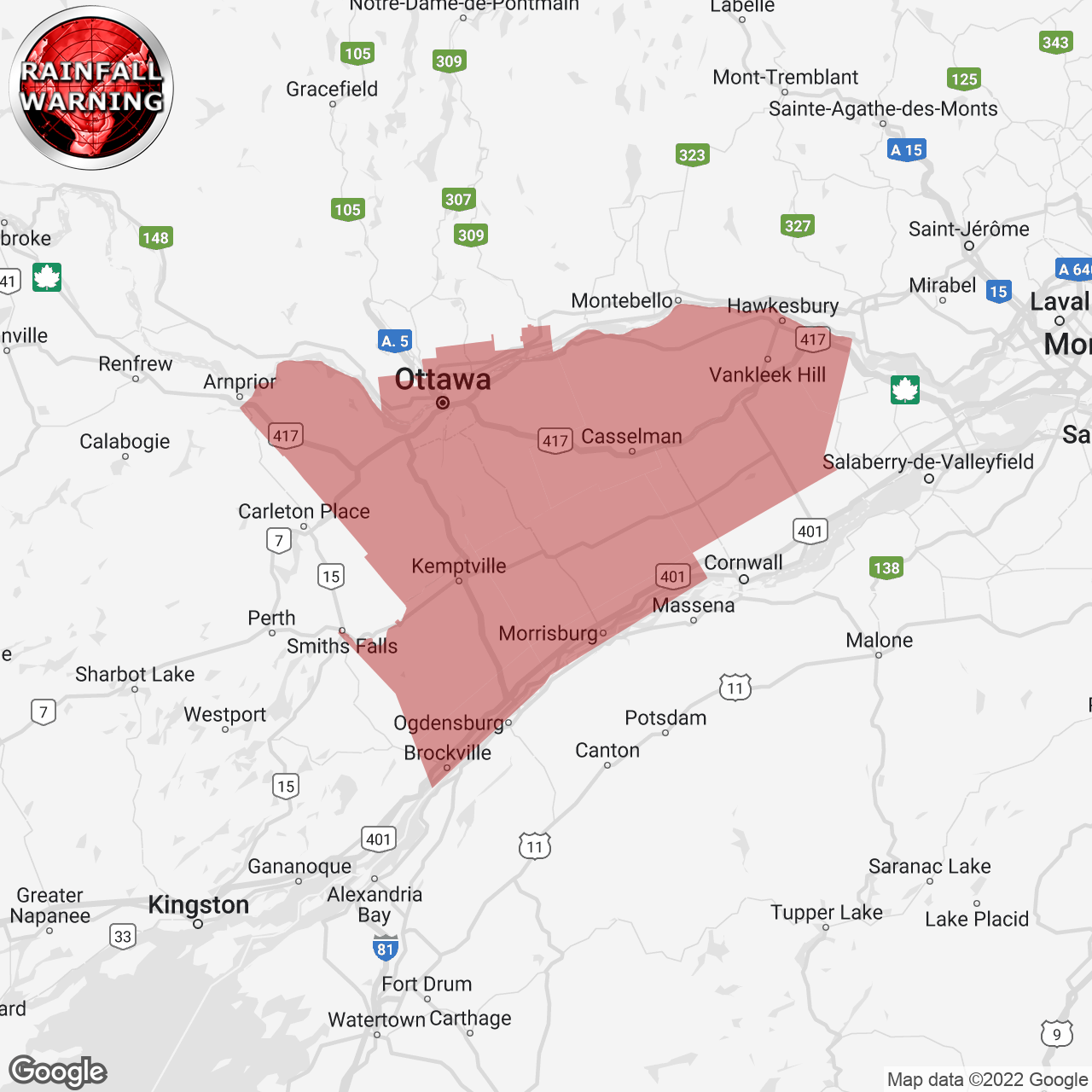 Rainfall Warning Issued