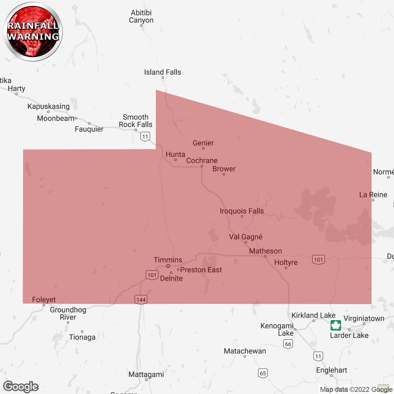 Rainfall Warning Issued