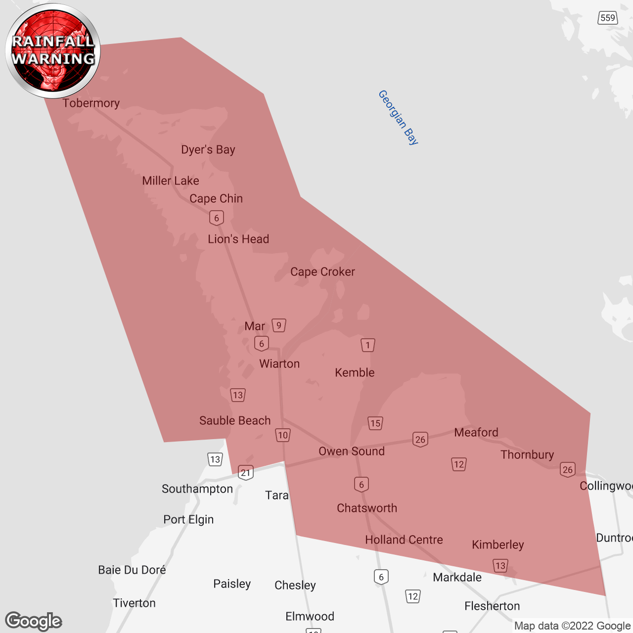 Rainfall Warning Issued