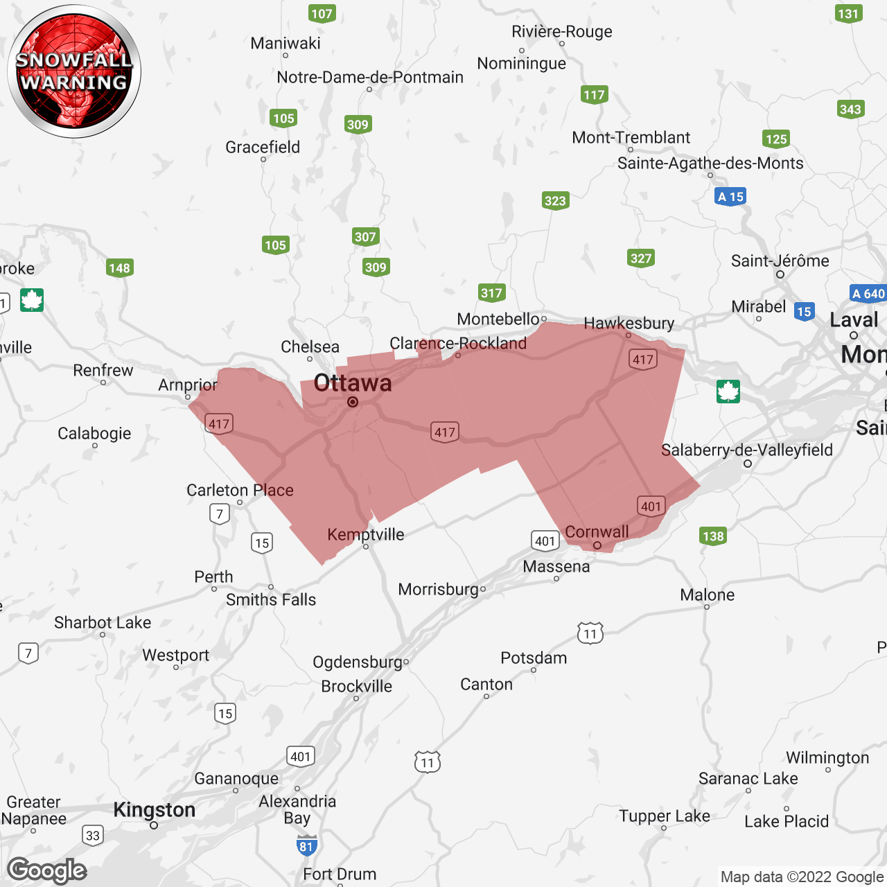 Snowfall Warning Issued