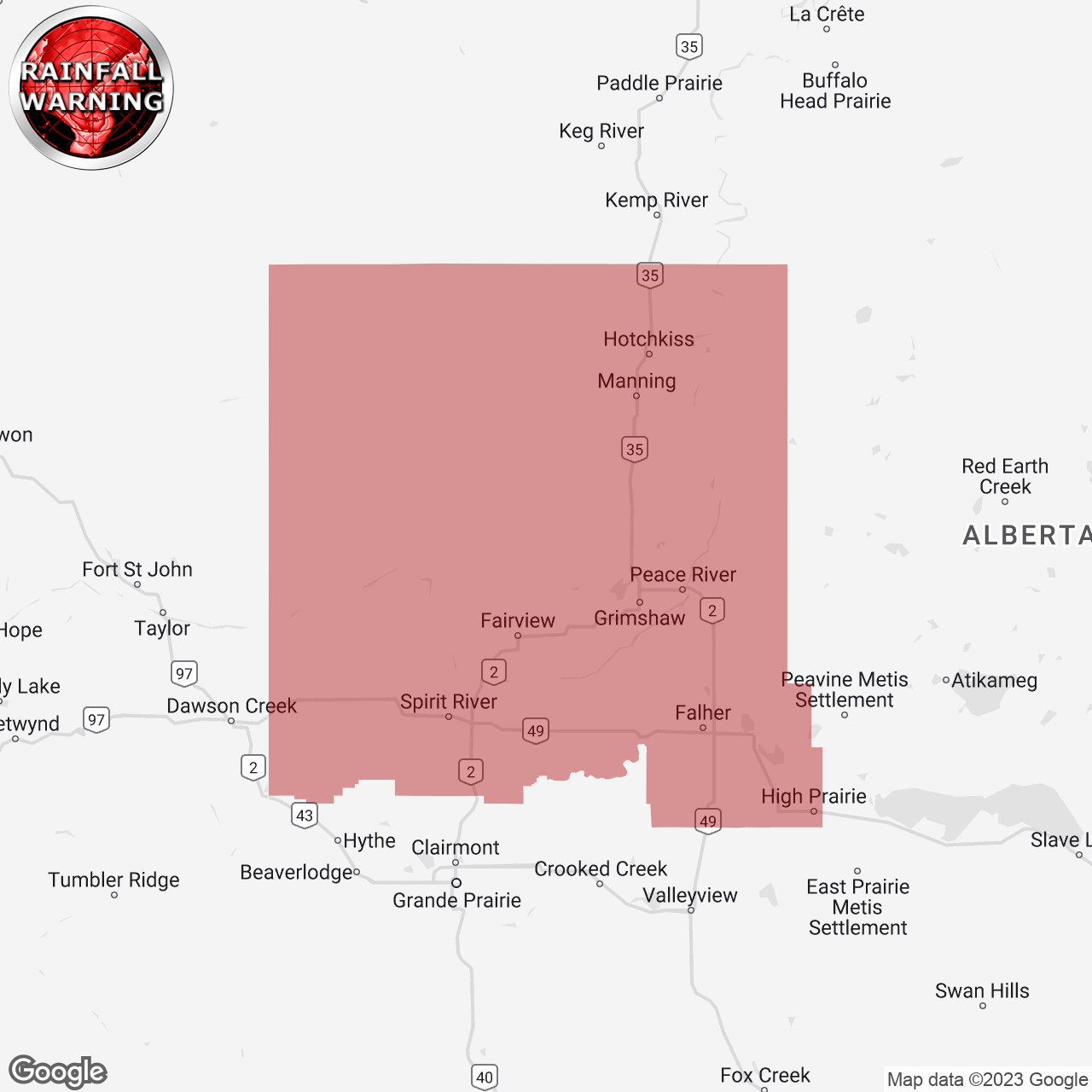 Rainfall Warning Issued