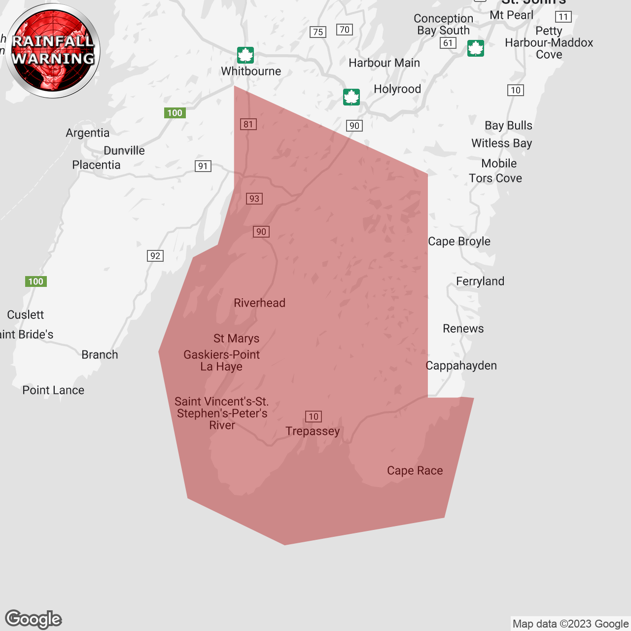 Rainfall Warning Issued