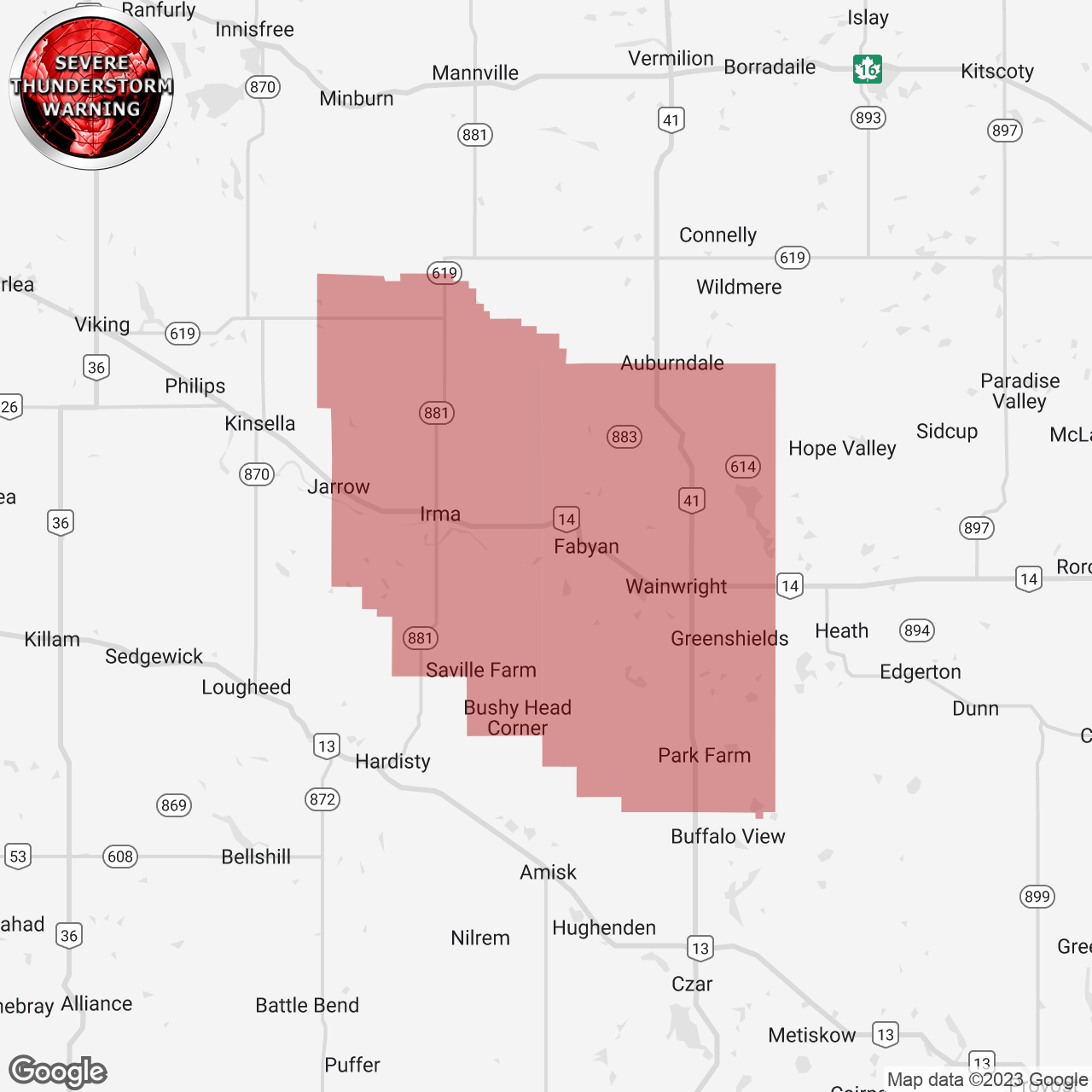 Severe Thunderstorm Warning Issued