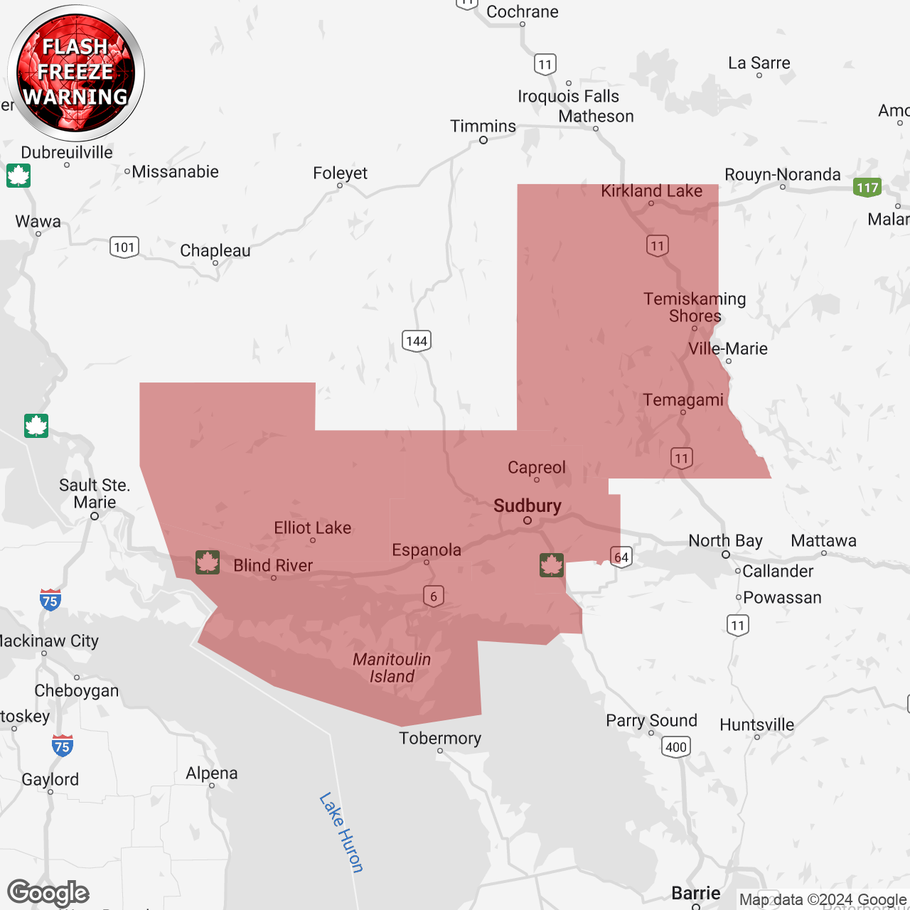 Flash Freeze Warning Issued