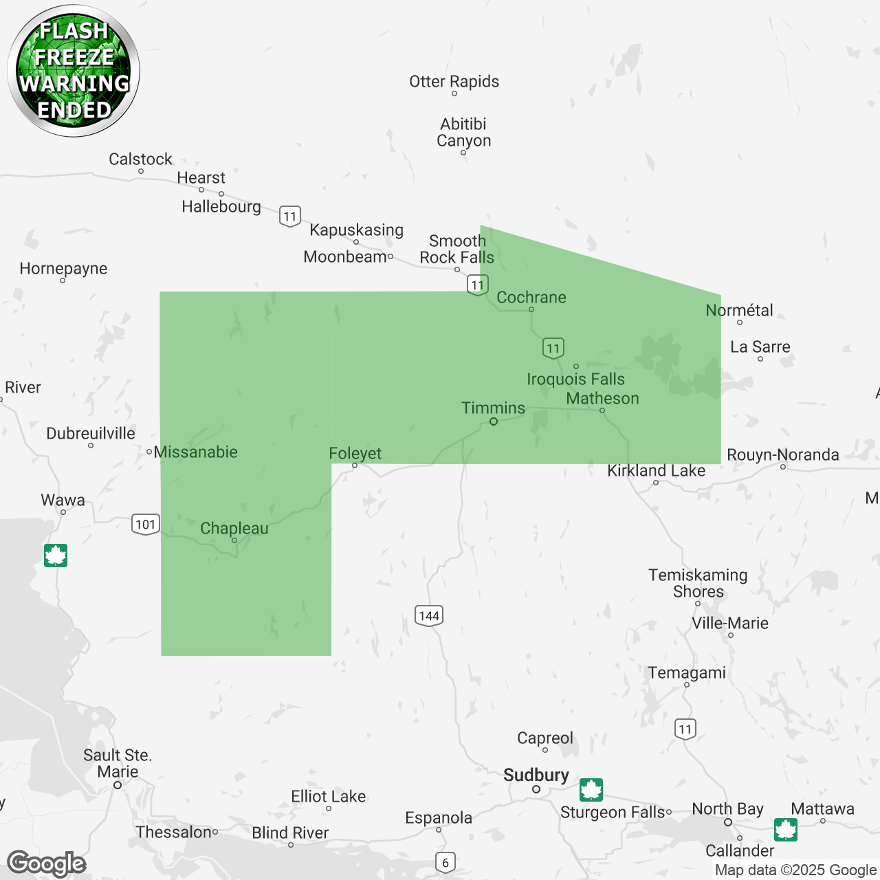 Flash Freeze Warning Ended