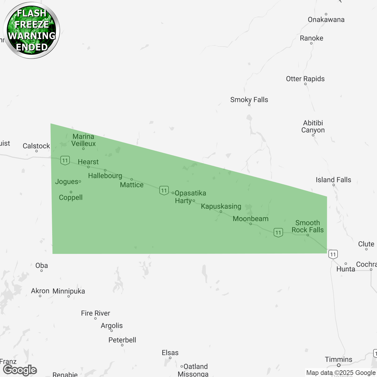 Flash Freeze Warning Ended