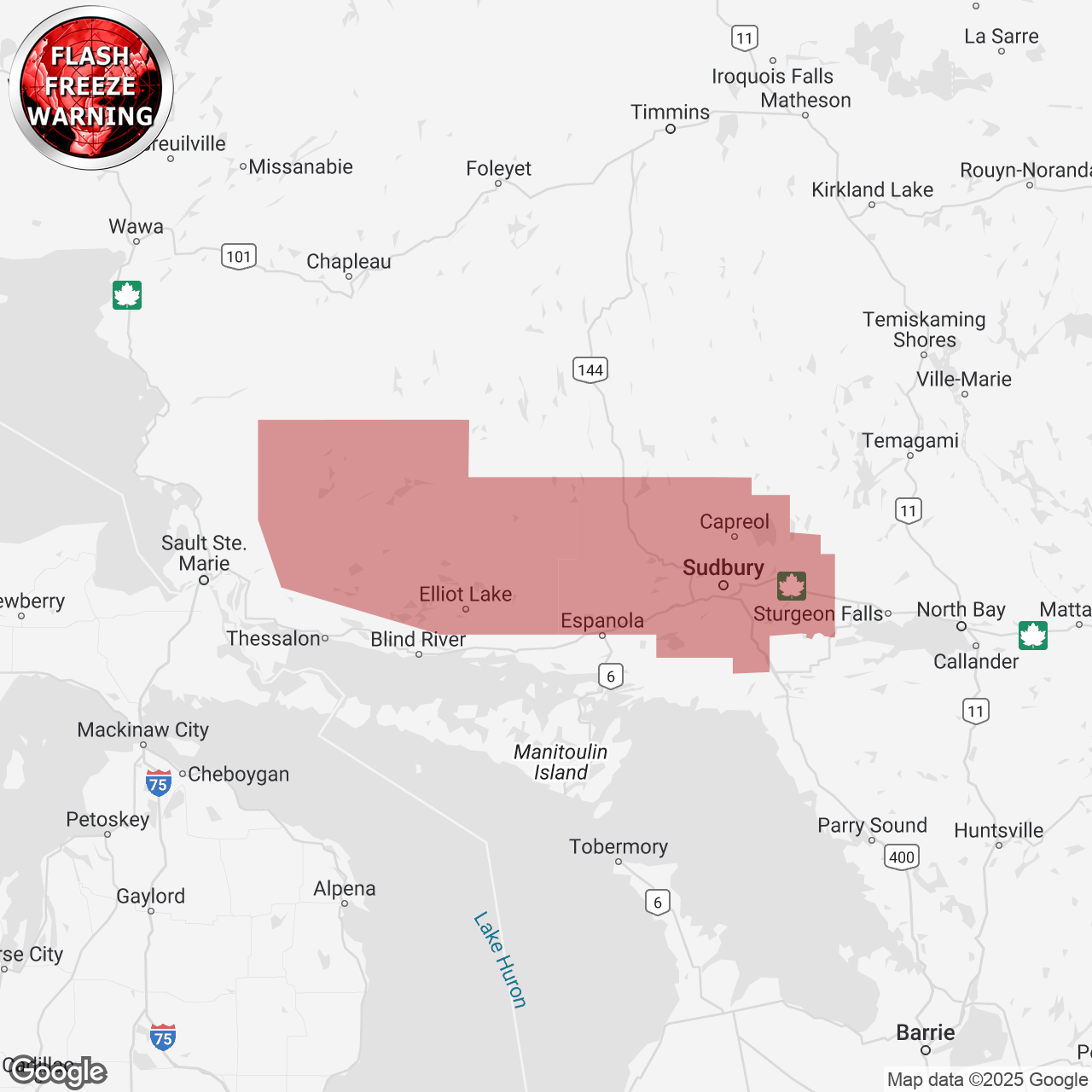 Flash Freeze Warning Issued