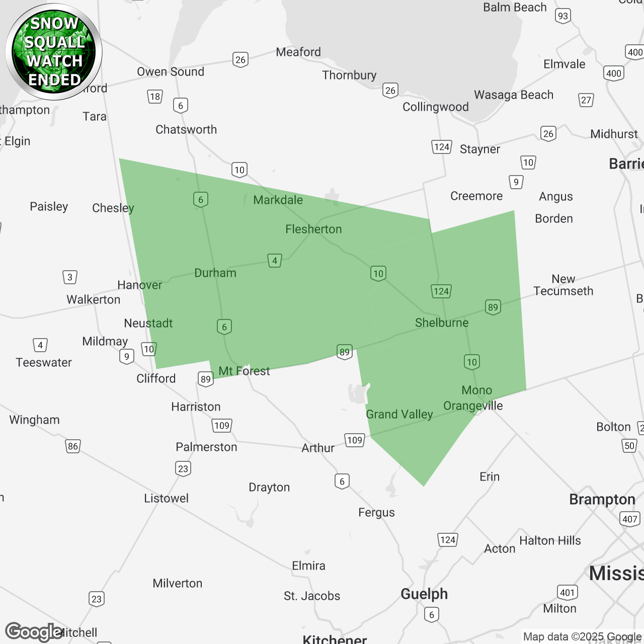 Snow Squall Watch (Yellow Level) Ended