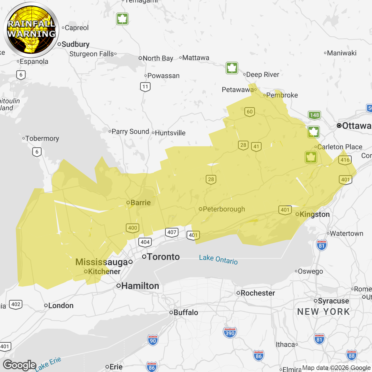Rainfall Warning (Yellow Level) Updated