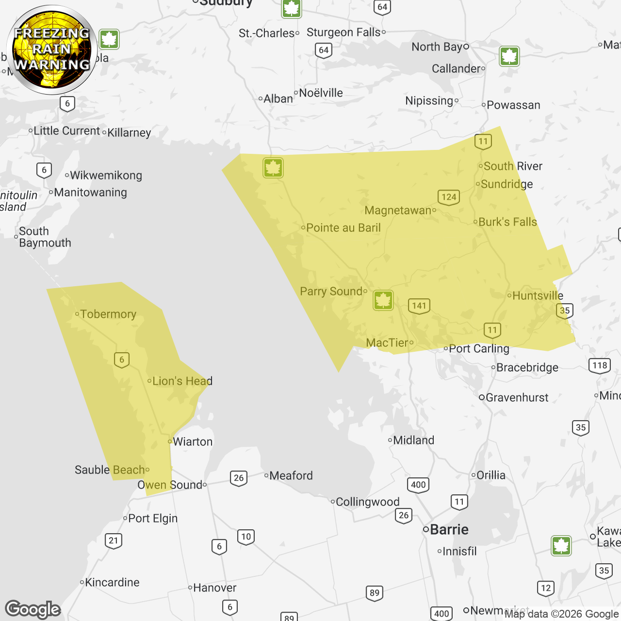 Freezing Rain Warning (Yellow Level) Updated