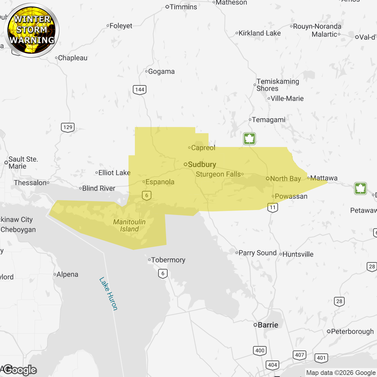 Winter Storm Warning (Yellow Level) Updated